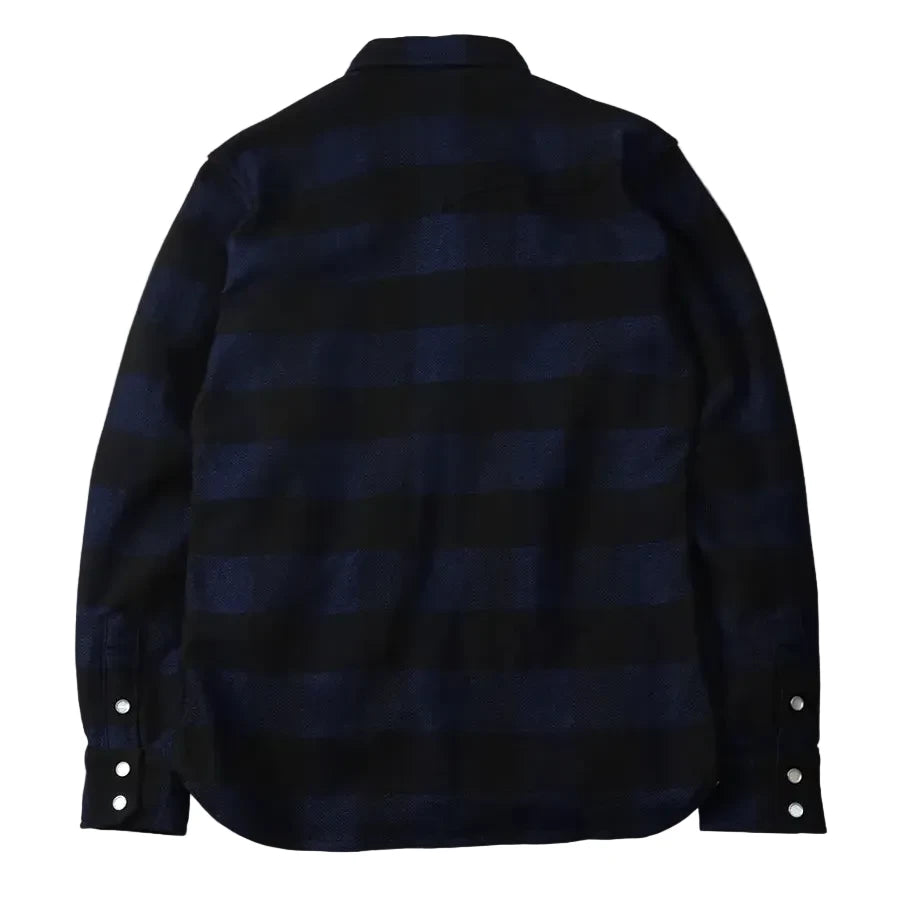 FN-SNW-101L Block Check Western Flannel Shirt Indigo — Brooklyn Clothing